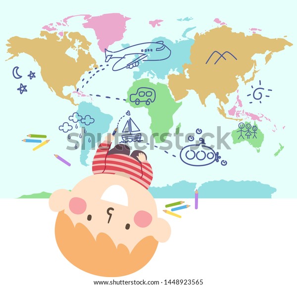 Illustration Kid Boy Looking Drawing Doodles Stock Vector (Royalty Free ...
