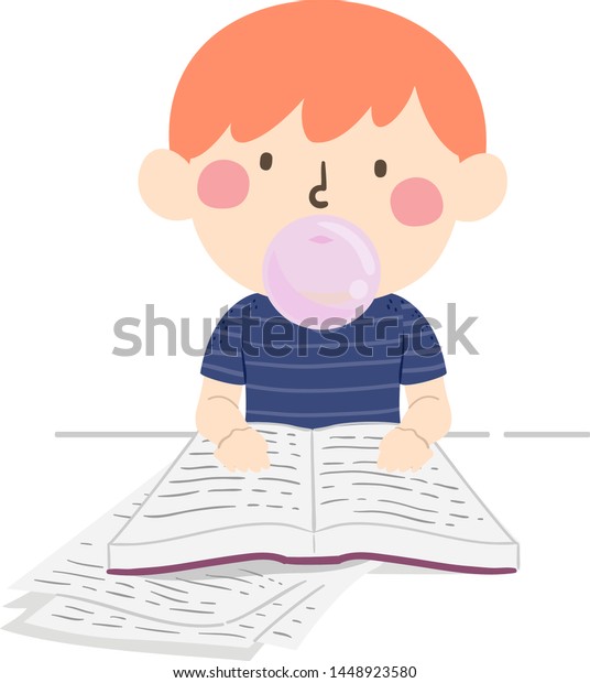 Illustration Kid Boy Reading Book Studying Stock Vector (Royalty Free ...