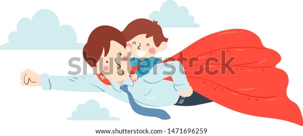 Illustration Kid Boy Riding Back His Stock Vector (Royalty Free ...