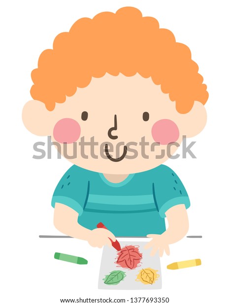 Illustration Kid Boy Rubbing Crayons On Stock Vector (Royalty Free ...