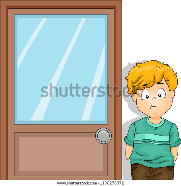 Illustration Kid Boy Standing Outside Door: เวกเตอร์สต็อก (ปลอดค่า ...