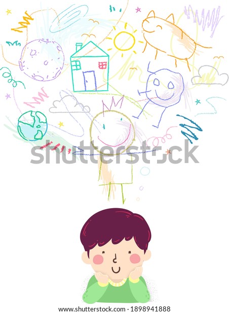 Illustration Kid Boy Thinking Doodles Scribbles Stock Vector (Royalty ...