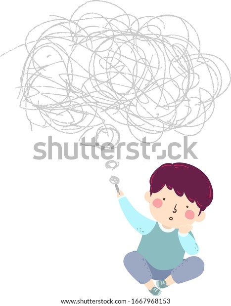 Illustration Kid Boy Thinking Drawing Thinking Stock Vector (Royalty ...