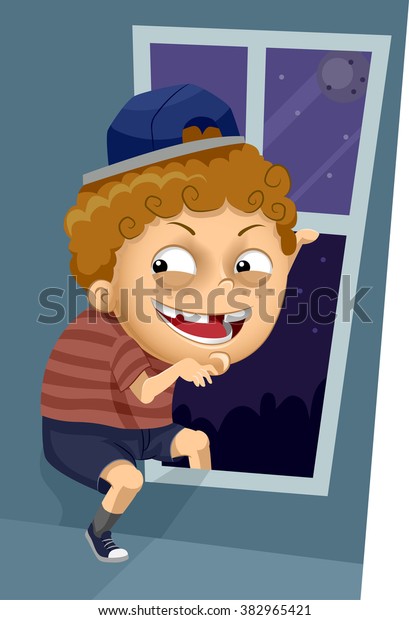 Vektor Stok Illustration Kid Boy Trying Sneak Out (Tanpa Royalti ...