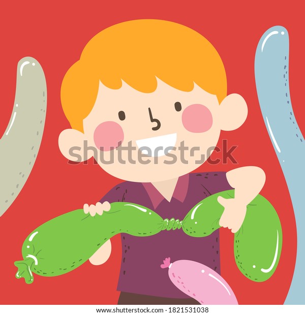 Illustration Kid Boy Twisting Long Balloons Stock Vector (Royalty Free ...