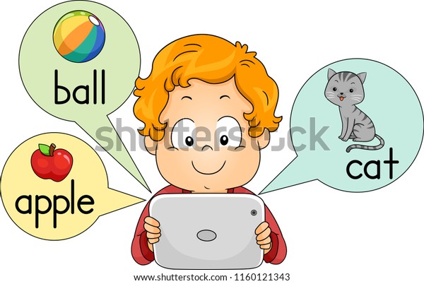Illustration Kid Boy Using Picture Dictionary: เวกเตอร์สต็อก (ปลอดค่า ...