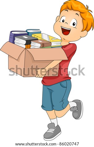 Illustration Kid Carrying Box Full Books Stok Vektör (Telifsiz ...