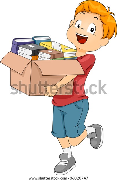 Illustration Kid Carrying Box Full Books Stock Vector (Royalty Free ...