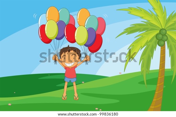 Illustration Kid Floating Balloons Stock Vector (Royalty Free) 99836180 ...