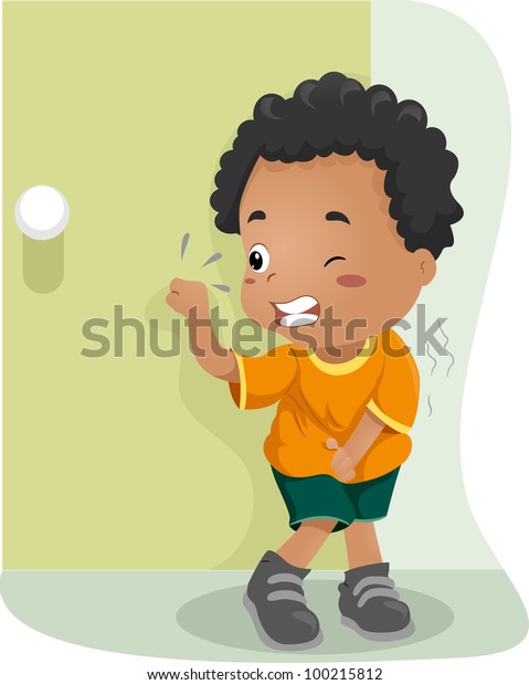 Illustration Kid Holding His Pee: เวกเตอร์สต็อก (ปลอดค่าลิขสิทธิ์ ...