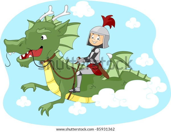 Illustration Kid Riding Dragon Stock Vector (Royalty Free) 85931362