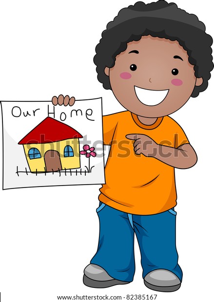 Illustration Kid Showing Drawing Their Home Stock Vector (Royalty Free ...