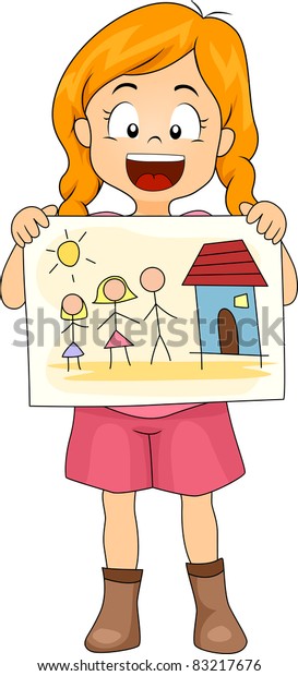 Illustration Kid Showing Her Drawing Her Stock Vector (Royalty Free ...