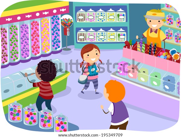 Illustration Kids Checking Goods Candy Store Stock Vector (Royalty Free ...