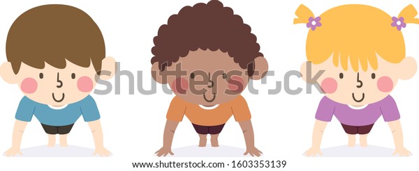 Illustration Kids Exercising Doing Push Ups Stock Vector (Royalty Free ...