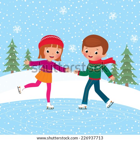 Illustration Kids Having Fun Winter Skating Stock Vector (Royalty Free ...
