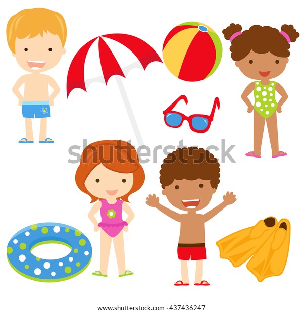 Illustration Kids Having Pool Party: vector de stock (libre de regalías ...