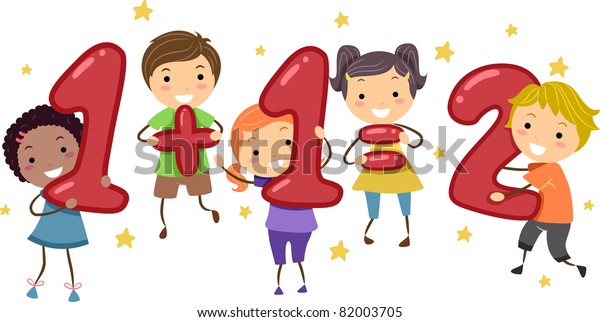 Illustration Kids Holding Numbershaped Objects: เวกเตอร์สต็อก (ปลอดค่า ...