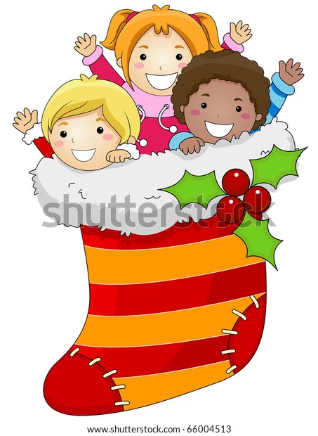 Illustration Kids Huddled Together Inside Christmas Stock Vector ...