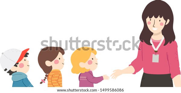 Illustration Kids Lining Shake Hands Their Stock Vector (Royalty Free ...