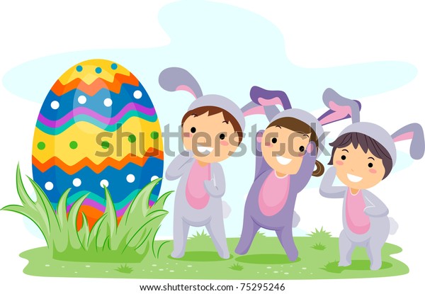 Illustration Kids On Easter Egg Hunt Stock Vector (Royalty Free ...
