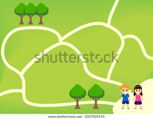 Vektor Stok Illustration Kids On Forest Map (Tanpa Royalti) 1067020145 ...