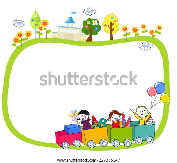 Illustration Kids On Train Frame 库存矢量图（免版税）227336149
