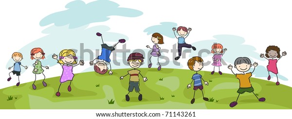 Illustration Kids Performing Different Stunts Field Stock Vector ...