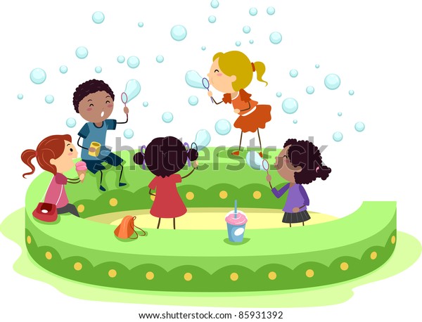 Illustration Kids Playing Bubbles Stock Vector (Royalty Free) 85931392 ...