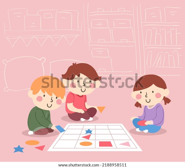 Illustration Kids Playing Geometry Puzzle Game: เวกเตอร์สต็อก (ปลอดค่า ...