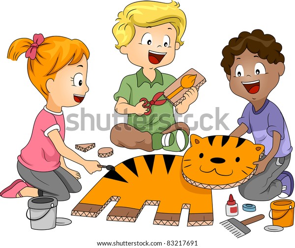 Illustration Kids Practicing Paper Craft Stock Vector (Royalty Free ...
