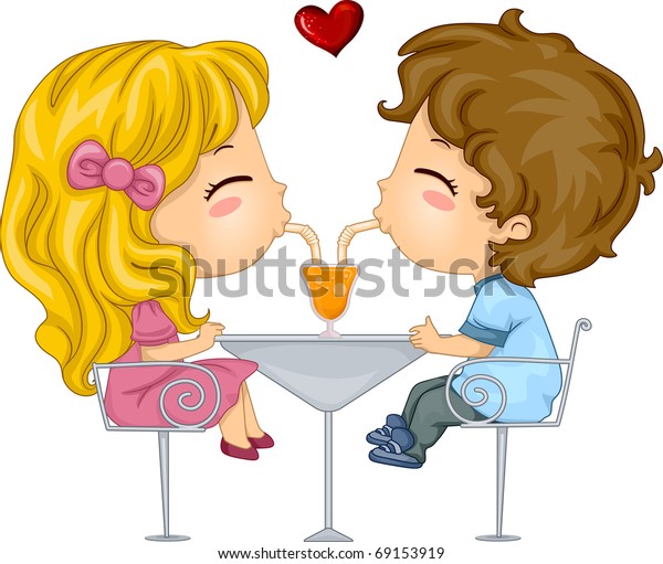 Illustration Kids Sharing Drink Stock Vector (Royalty Free) 69153919