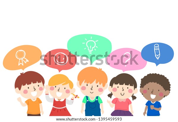 Illustration Kids Talking Doodles Speech Bubbles: เวกเตอร์สต็อก (ปลอด ...