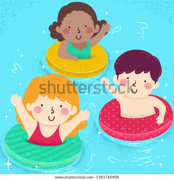 Illustration Kids Using Floating Devices While Stock Vector (Royalty ...