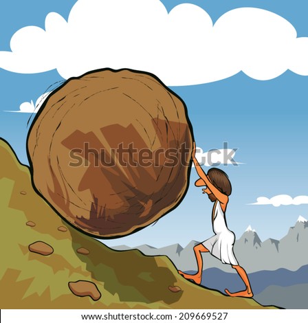 Illustration King Sisyphus Rolling Boulder Hill Stock Vector (Royalty ...
