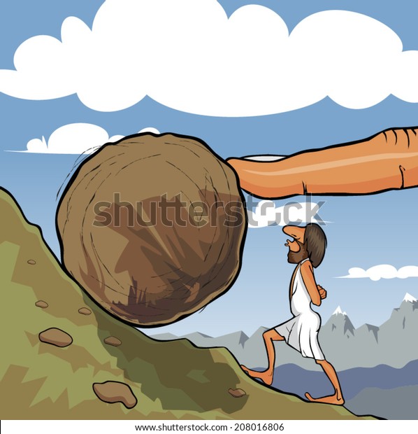 Illustration King Sisyphus Rolling Boulder Hill Stock Vector (Royalty ...