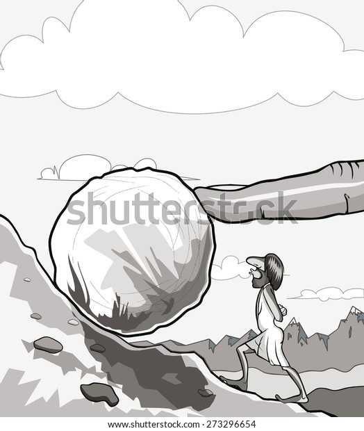 Illustration King Sisyphus Rolling Boulder Hill Stock Vector (Royalty ...