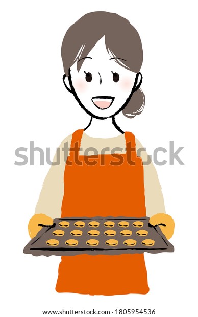 Illustration Lady Baking Cookies Stock Vector (Royalty Free) 1805954536 ...