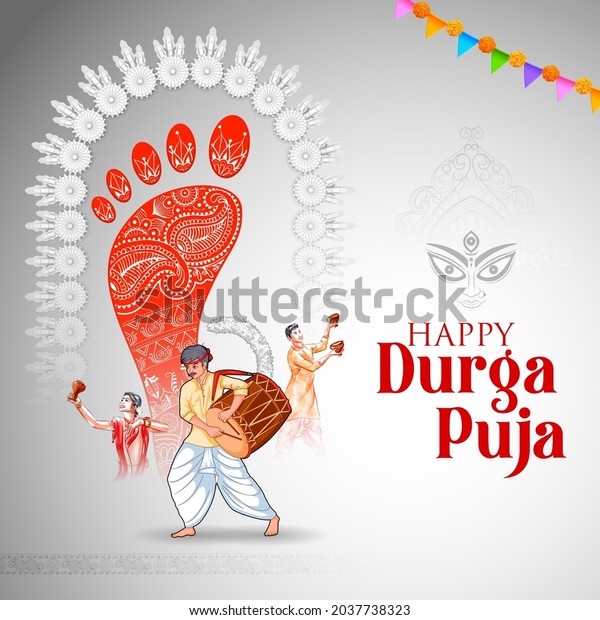 Illustration Lady Performing Dhunchi Dance Happy Stock Vector (Royalty ...