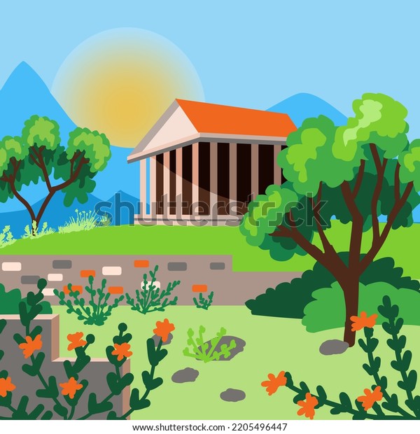 Illustration Landscape Ancient Pagan Temple Mountains Stock Vector ...