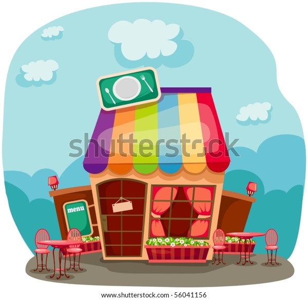 Illustration Landscape Cartoon Restaurant Stock Vector (Royalty Free ...
