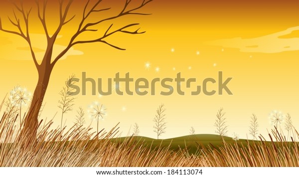 Illustration Landscape Dying Tree Stock Vector (Royalty Free) 184113074 ...