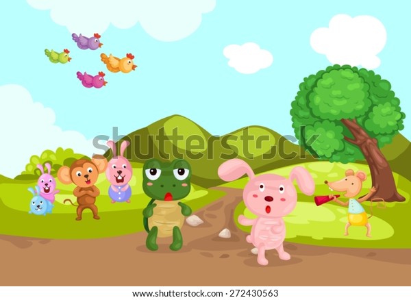 Illustration Landscape Turtle Rabbit Racing Stock Vector (Royalty Free ...