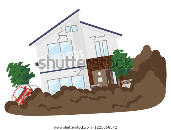 Illustration Landslide Disaster Stock Vector (Royalty Free) 1225858372 ...