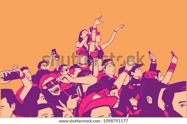 Illustration Large Croncert Crowd People Cheering Stock Vector (Royalty ...