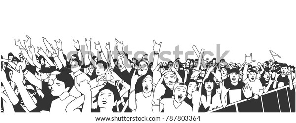 Illustration Large Crowd People Cheering Concert Stock Vector (Royalty ...