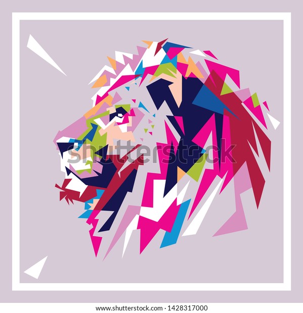 Illustration Leon Head On Color Pop: เวกเตอร์สต็อก (ปลอดค่าลิขสิทธิ์ ...
