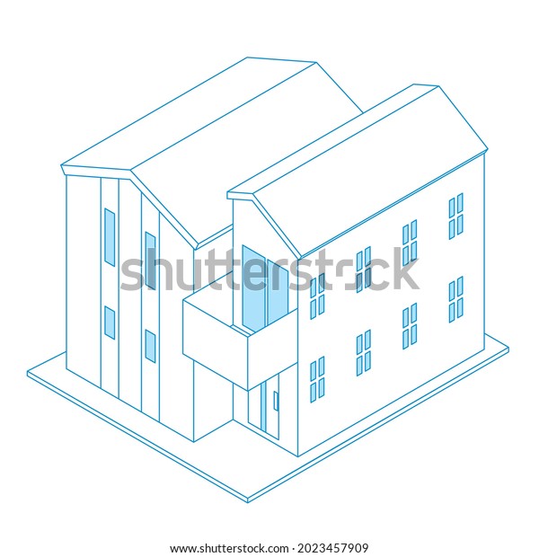 Illustration Line Drawing Detached House Two Stock Vector (Royalty Free ...