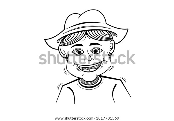 Illustration Line Drawing Man Wearing Hat Stock Vector (Royalty Free ...