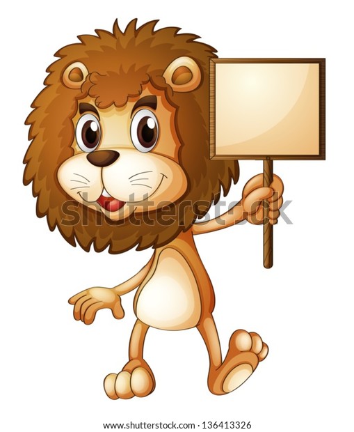 Illustration Lion Holding Empty Sign Board Stock Vector (Royalty Free ...